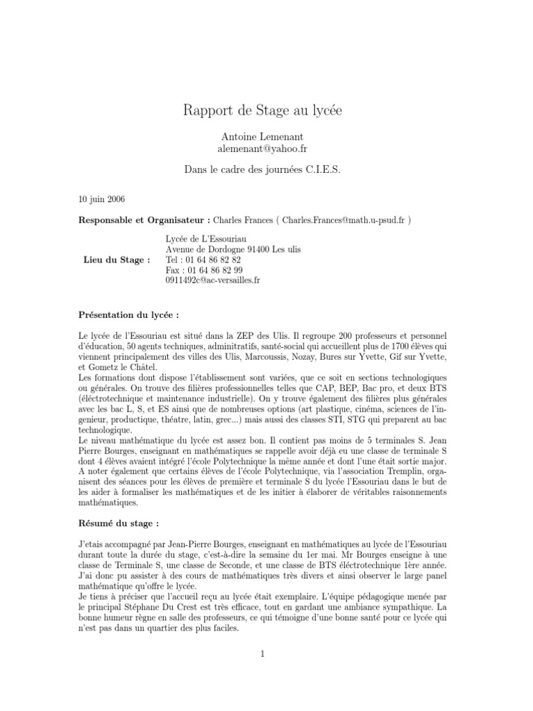 Rapport de Stage en Mathématiques | PDF | Droite (mathématiques) | Doctorat