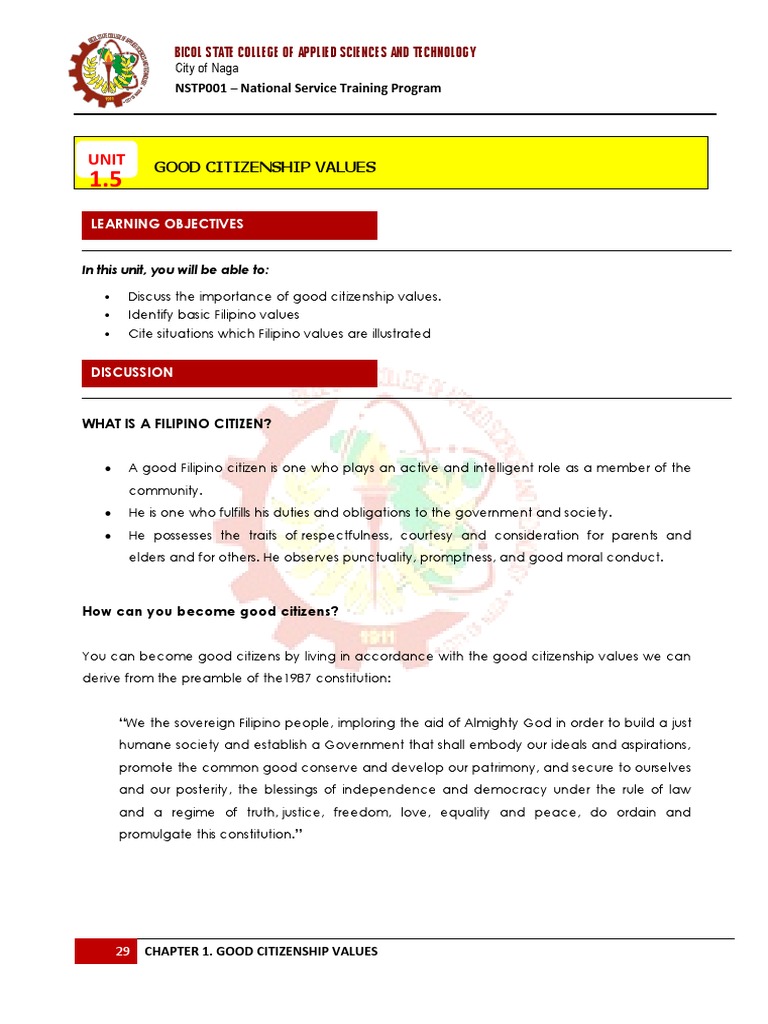 Good Citizenship Values in NSTP | PDF | Citizenship | Social Equality