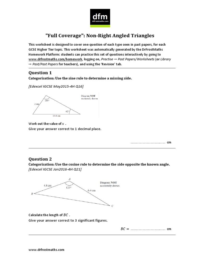 "Full Coverage": Non-Right Angled Triangles: (Edexcel IGCSE May2015-4H ...