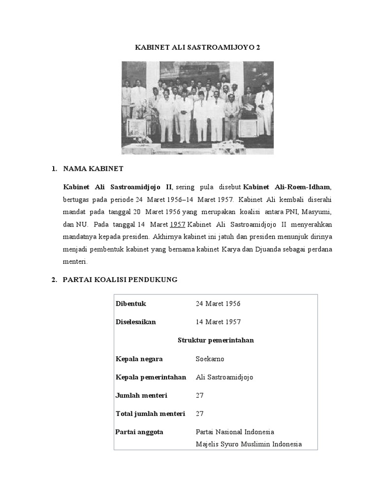 Kabinet Ali Sastroamidjojo II 1956-1957 | PDF