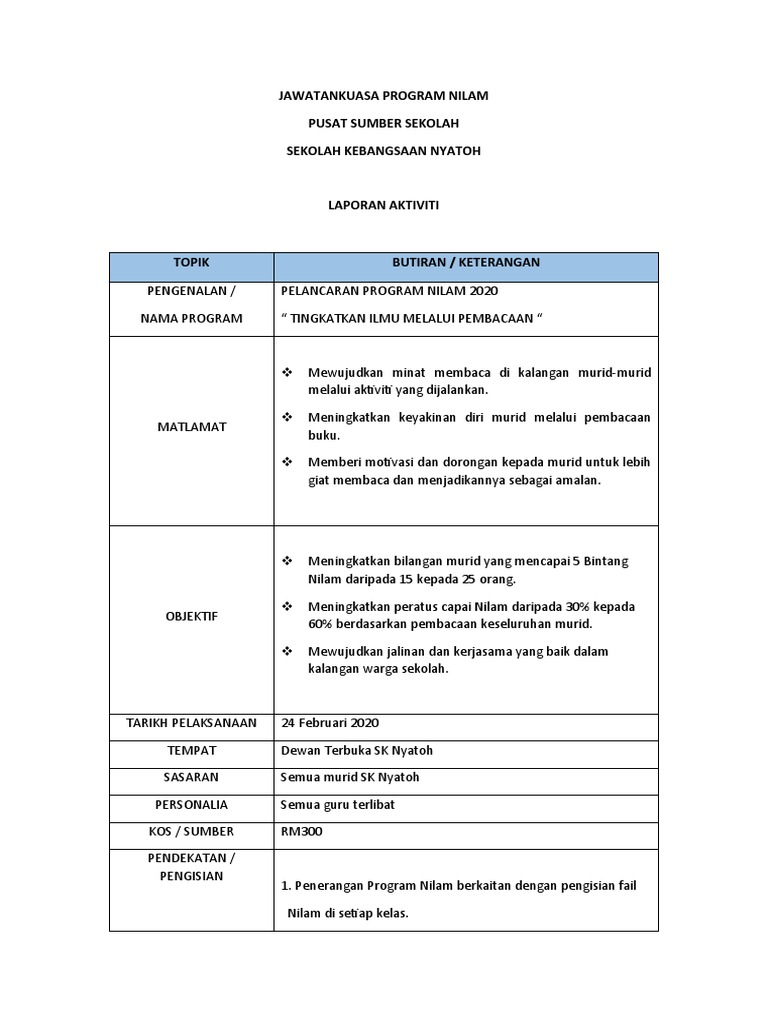 Contoh Laporan NILAM | PDF