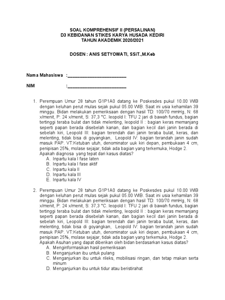 Soal Komprehensif Persalinan | PDF