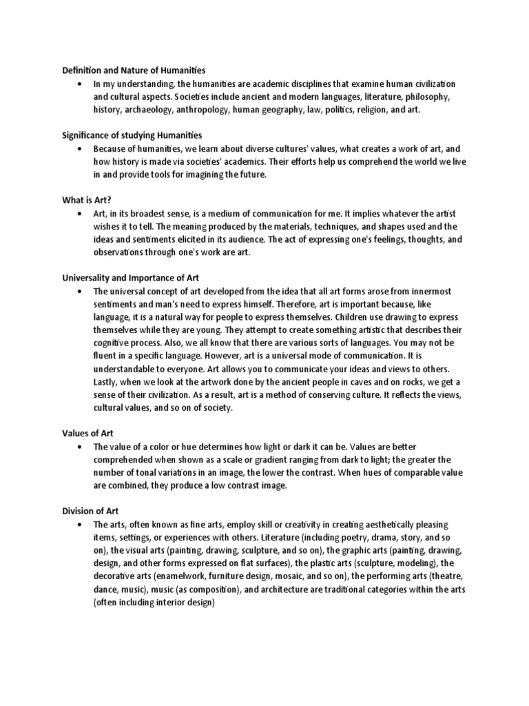 Definition and Nature of Humanities | PDF | Humanities | Aesthetics