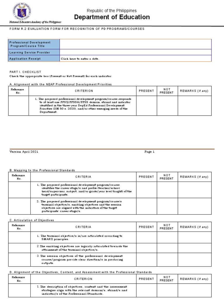 FORM R.2 Recognition Evaluation Tool - Docx 1 | PDF | Learning | Teaching