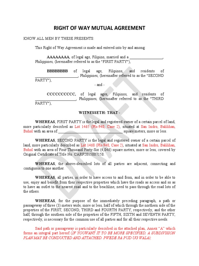 MUTUAL RIGHT OF WAY AGREEMENT Format | PDF | Natural Resources Law ...