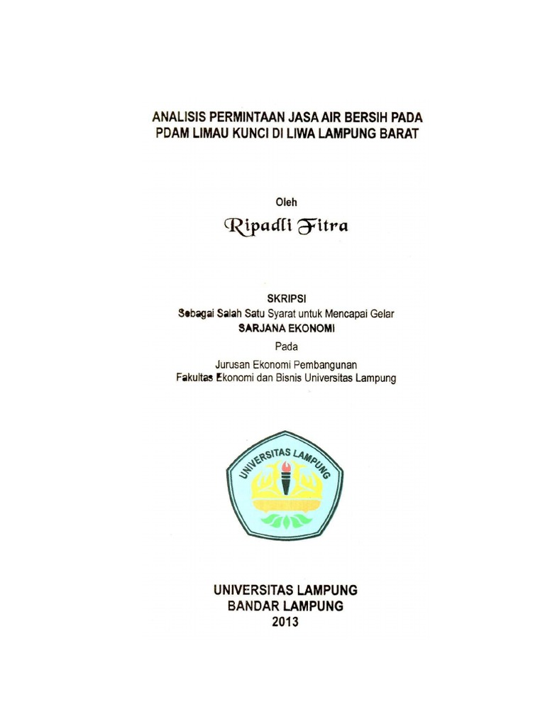 Analisis Permintaan Jasa Air Bersih Pada Pdam Limau Kunci Di Liwa Lambar - Ripaldi Fitra Unila | PDF