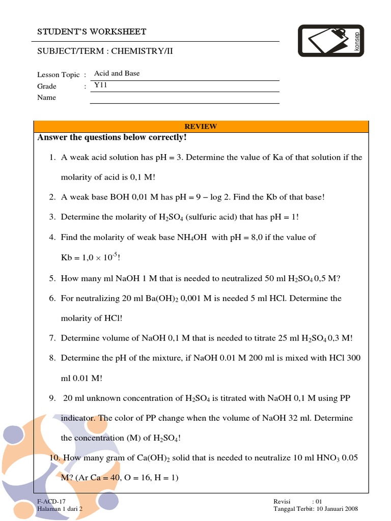 Answer The Questions Below Correctly!: Lesson Topic: Acid and Base ...