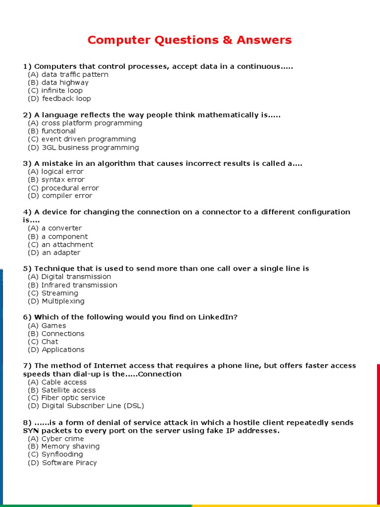 Computer Questions & Answers | PDF | Operating System | Osi Model