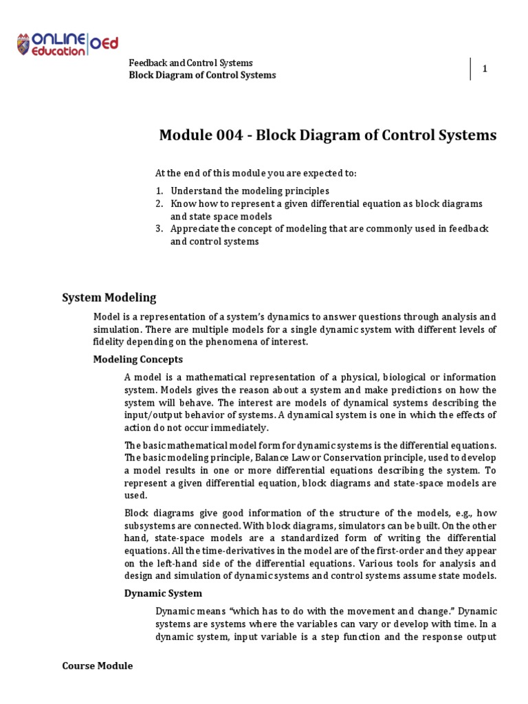 Module 004 - Block Diagram of Control Systems: System Modeling | PDF ...