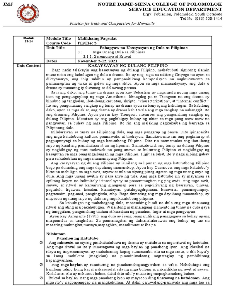 NDSCP Module 13 14 Malikhaing Pagsulat Michael P. Argonillo | PDF