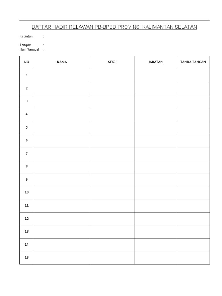 Daftar Hadir Rapat Relawan | PDF