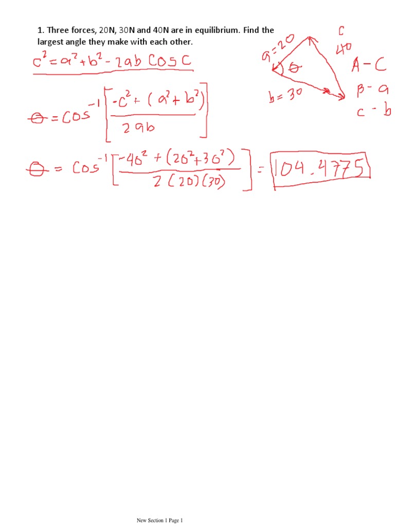 Three Forces, 20N, 30N and 40N Are in Equilibrium. Find The Largest ...