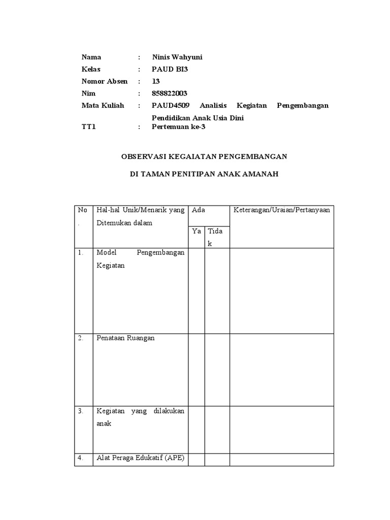 LEMBAR OBSERVASI DAN LEMBAR WAWANCARA Di TPA | PDF