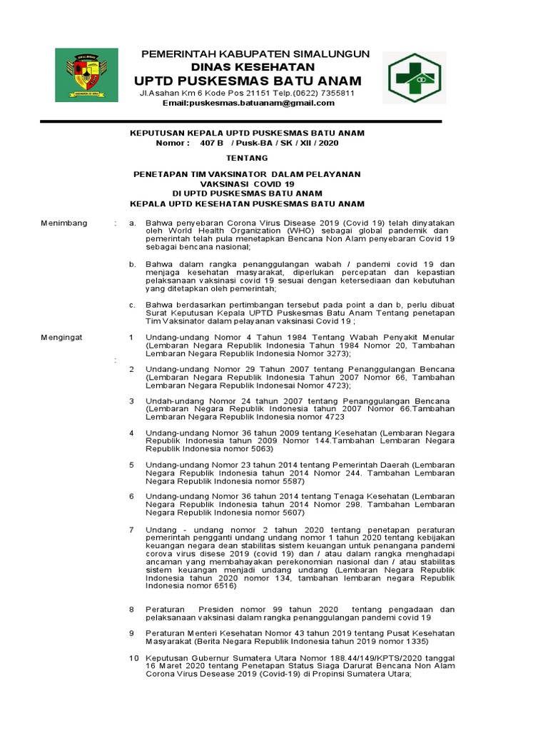 SK Vaksinator Dan Tim Kipi Covid 19 | PDF