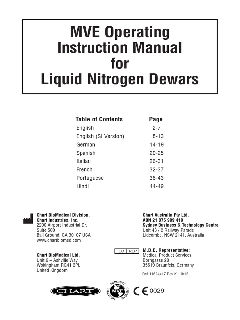 MVE Operating Instruction Manual For Liquid Nitrogen Dewars | PDF | Legal Liability | Damages