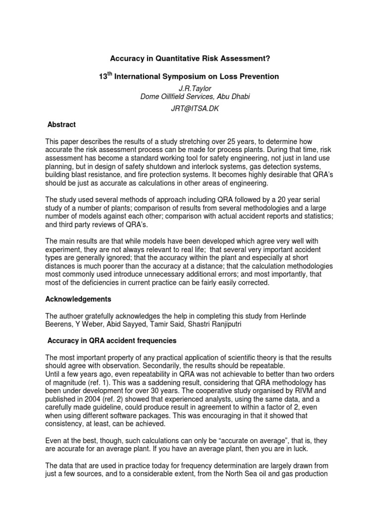 Accuracy in QRA | PDF | Risk | Risk Management