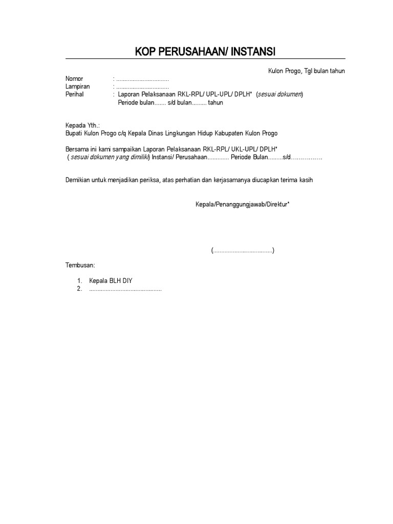 Contoh Form Laporan UKL-UPL 2018 | PDF