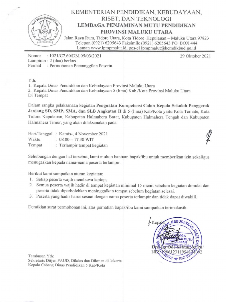 1021 - Permohonan Pemanggilan Peserta | PDF