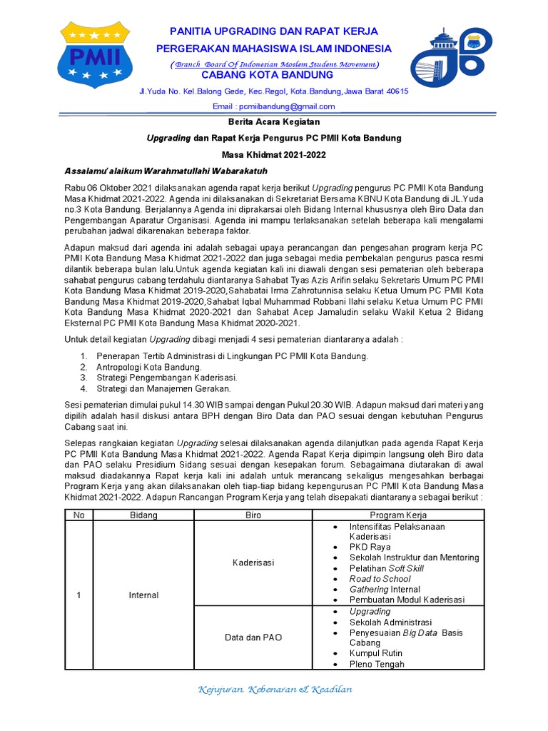 Berita Acara Upgrading dan Raker PMII | PDF | Karier & Perkembangan