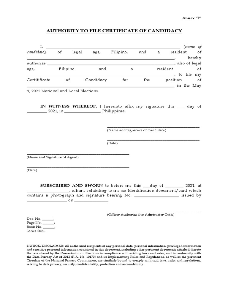 Authority To File COC | PDF | Information Privacy | Information Technology