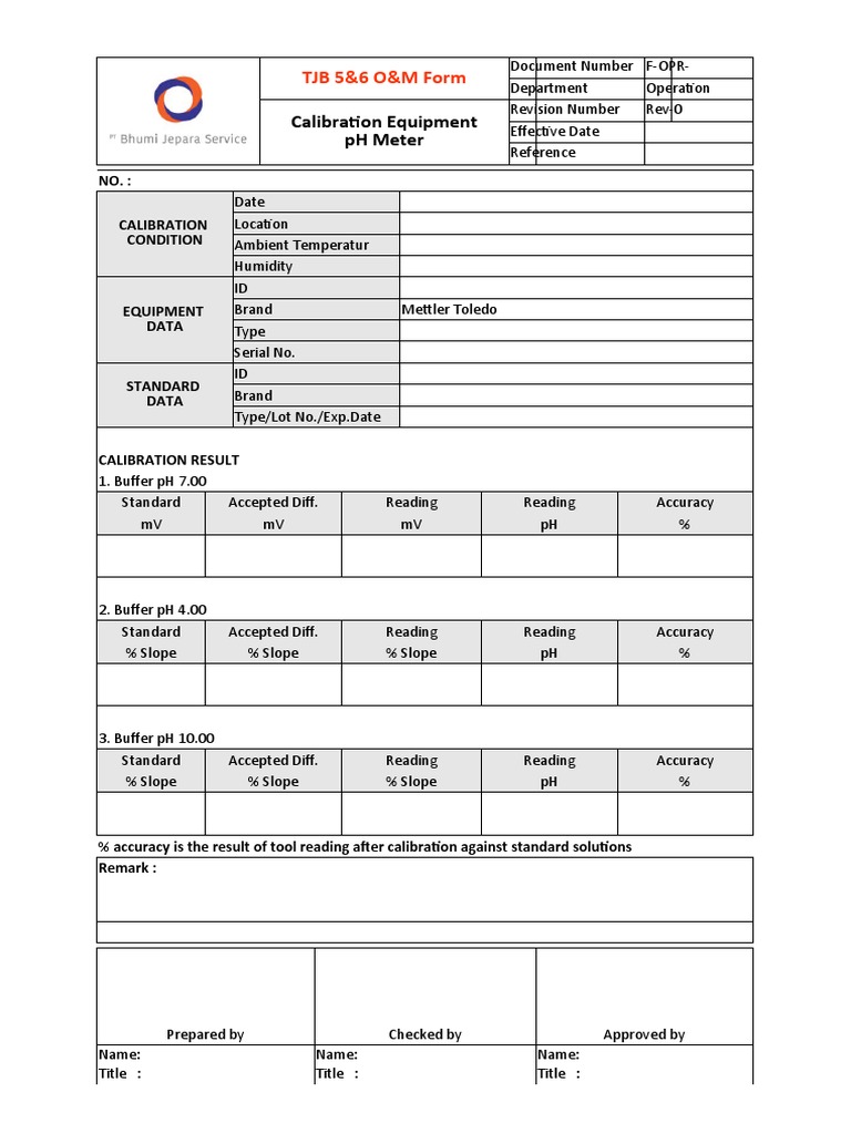 Form Calibration Equipment | PDF | Calibration | Ph