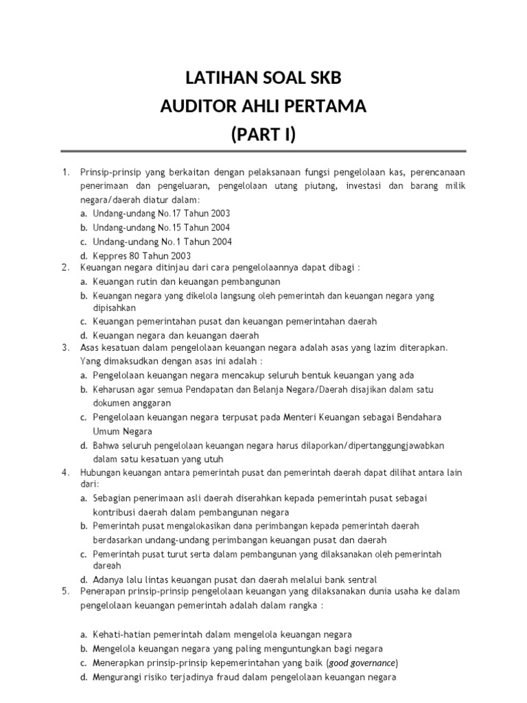 LATIHAN SOAL SKB AUDITOR (PART I) - Dikonversi | PDF