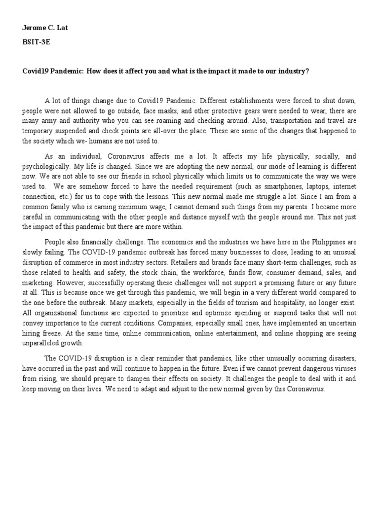 Essay About Coronavirus | PDF | Economies | Health Sciences