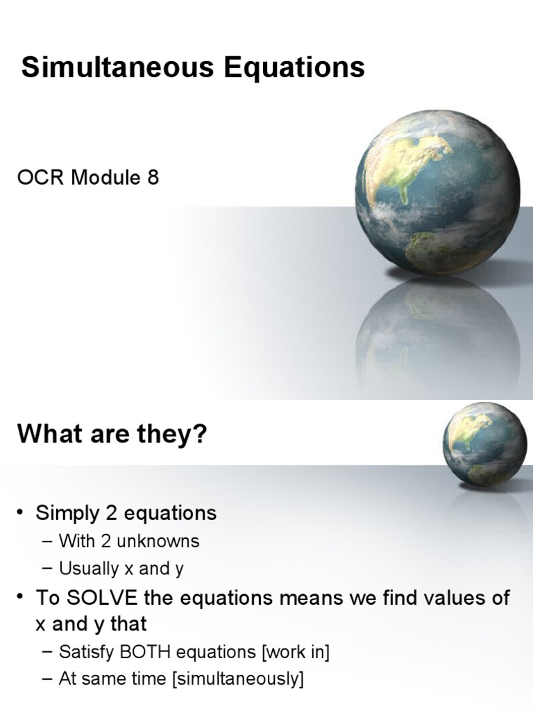 Simultaneous Equations: OCR Module 8 | PDF | Equations | Mathematics