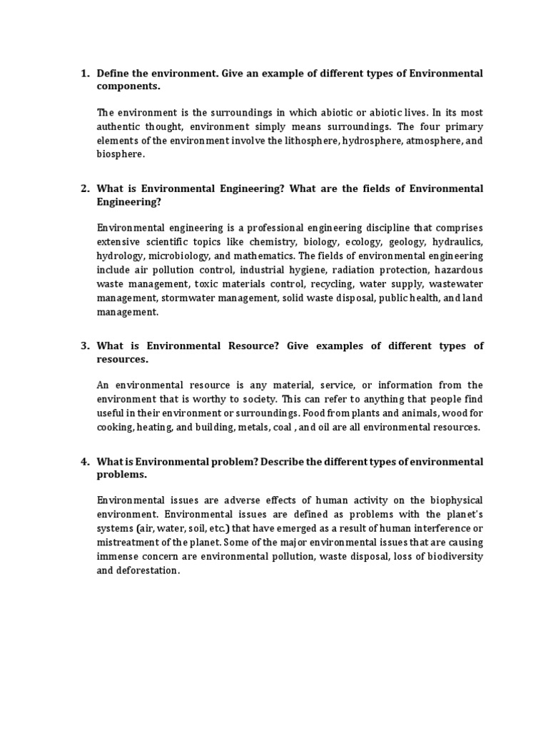 Environmental engineering topics explained | PDF | Natural Environment ...