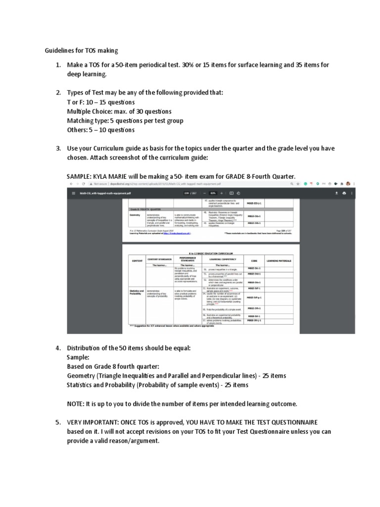 Guidelines For TOS Making | PDF