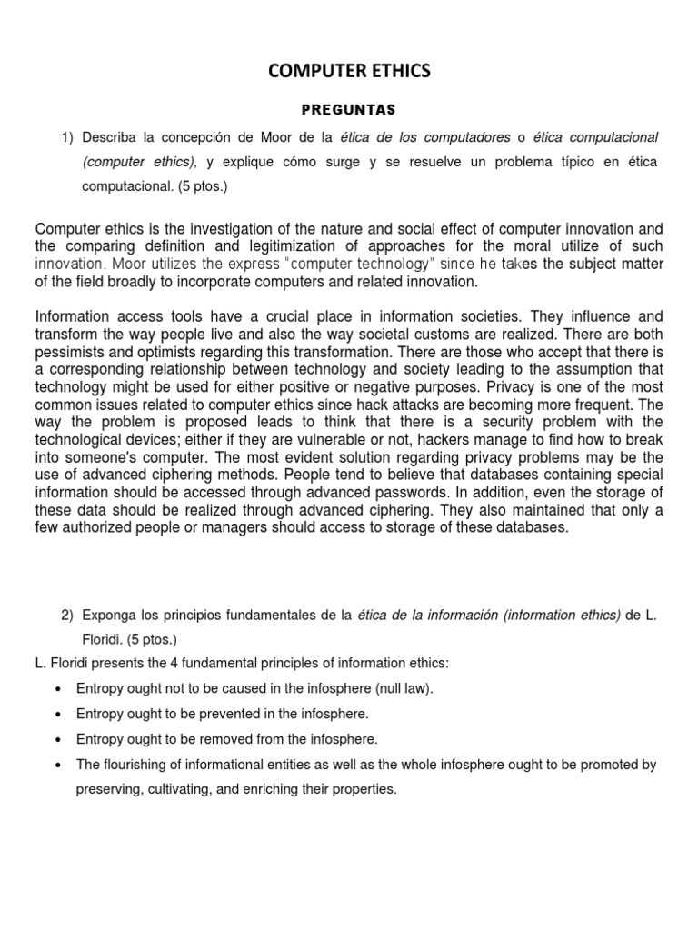 Computer Ethics Questions | PDF | Technology & Engineering