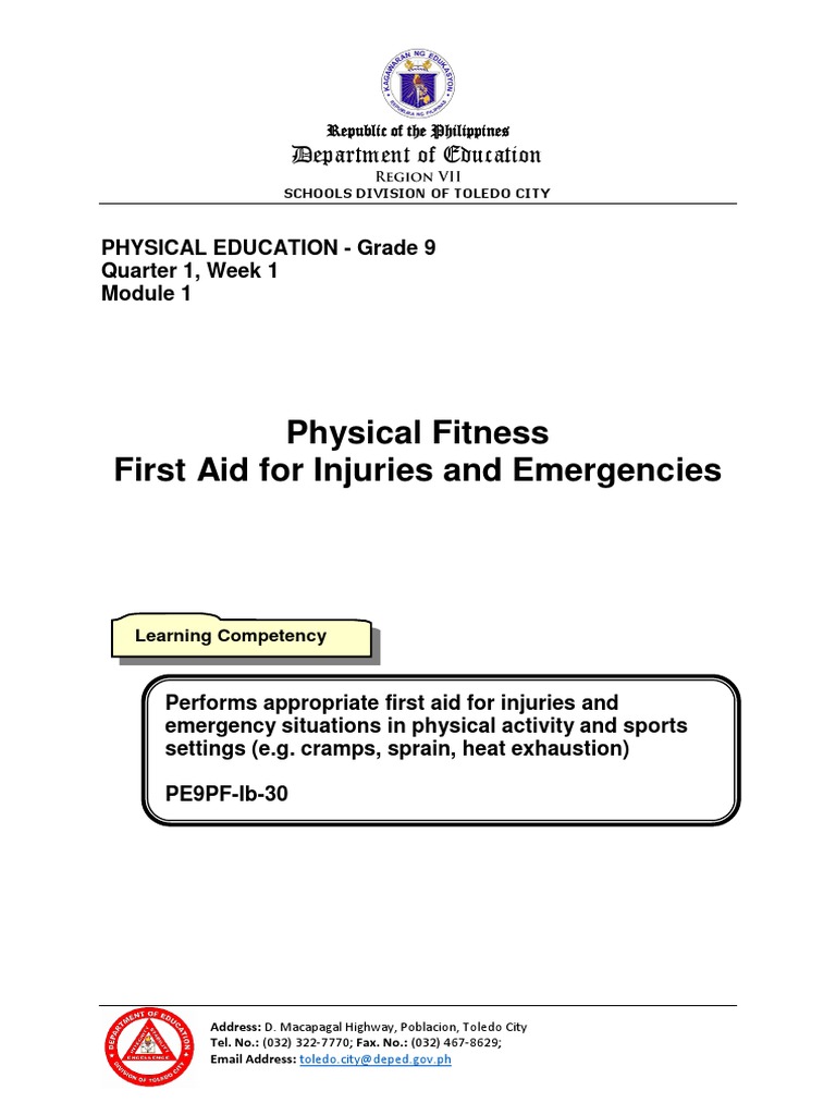 PE9 Q1 MOD1 Physical Fitness First Aid For Injuries and Emergencies v3 | PDF | Clinical Medicine ...
