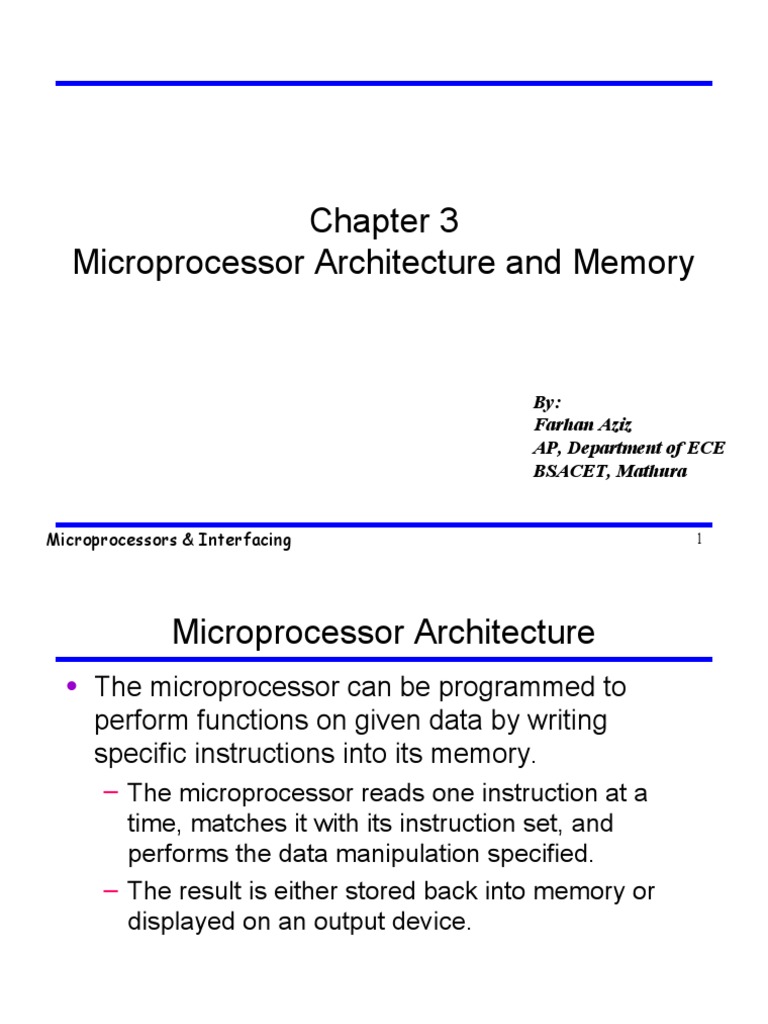 Microprocessor Architecture and Memory: By: Farhan Aziz AP, Department of ECE BSACET, Mathura ...