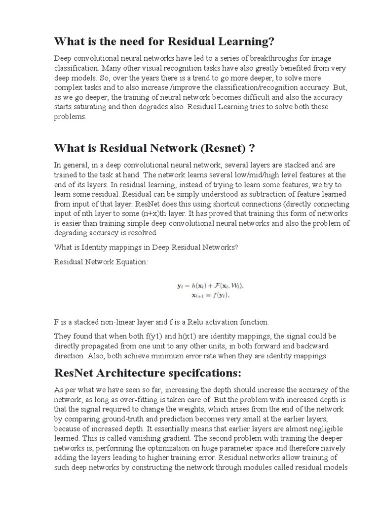 What Is The Need For Residual Learning? | PDF | Artificial Neural Network | Errors And Residuals