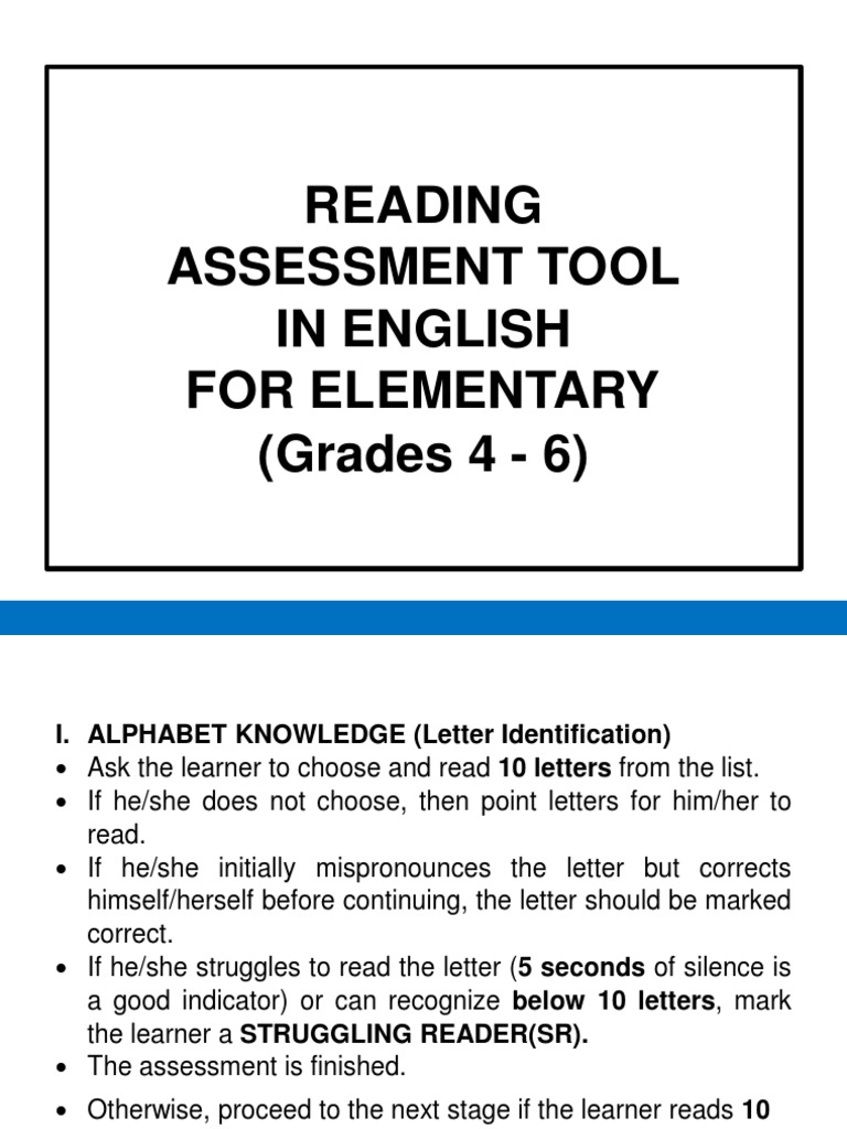 Reading Assessment Tool in English For Elementary (Grades 4 - 6) | PDF ...