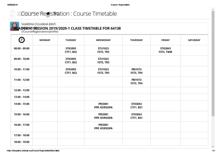 Course Registration: Course Timetable: Academic Session 2019/2020-1 ...