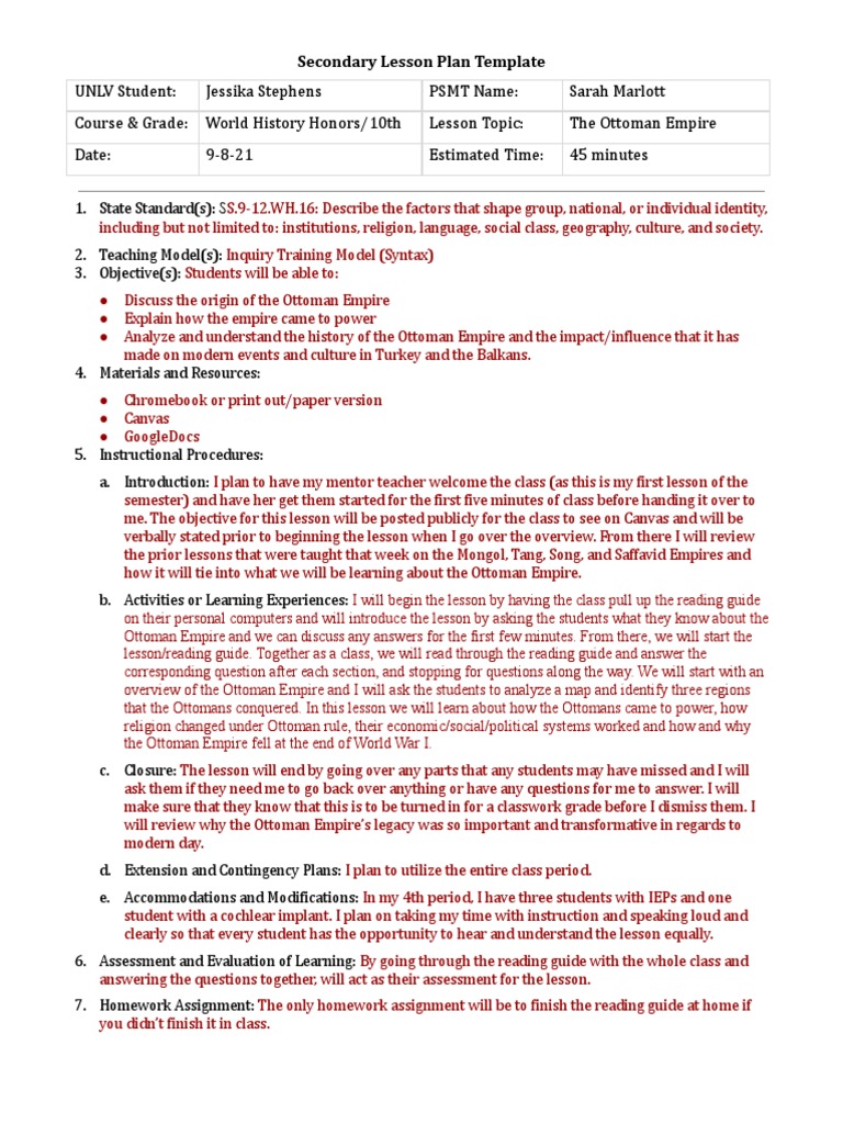 Ottoman Empire Lesson Plan Overview | PDF | Educational Assessment ...