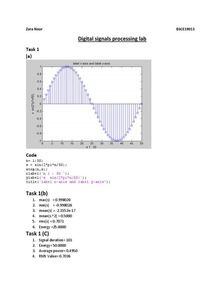 Digital Signals Processing Lab: Task 1 (A) | PDF