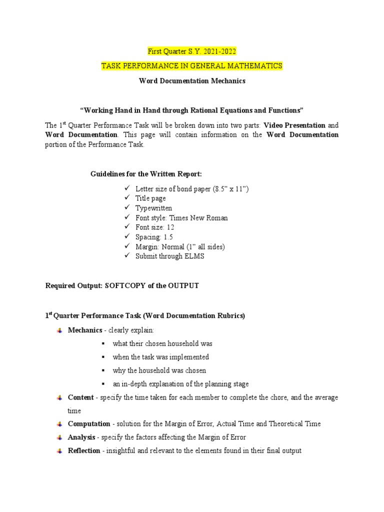 Instructions GENMATH 1st Quarter PT | PDF | Rubric (Academic) | Cognition Instructions GENMATH 1st Quarter PT | PDF | Rubric (Academic) | Cognition