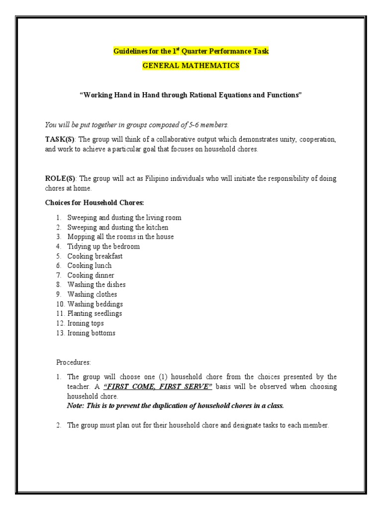 Guidelines For The 1st Quarter Performance Task - General Mathematics ...