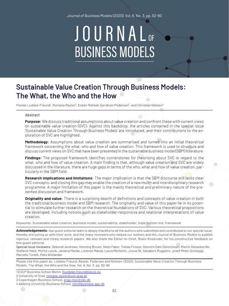 Sustainable Value Creation Through Business Models: The What, The Who ...