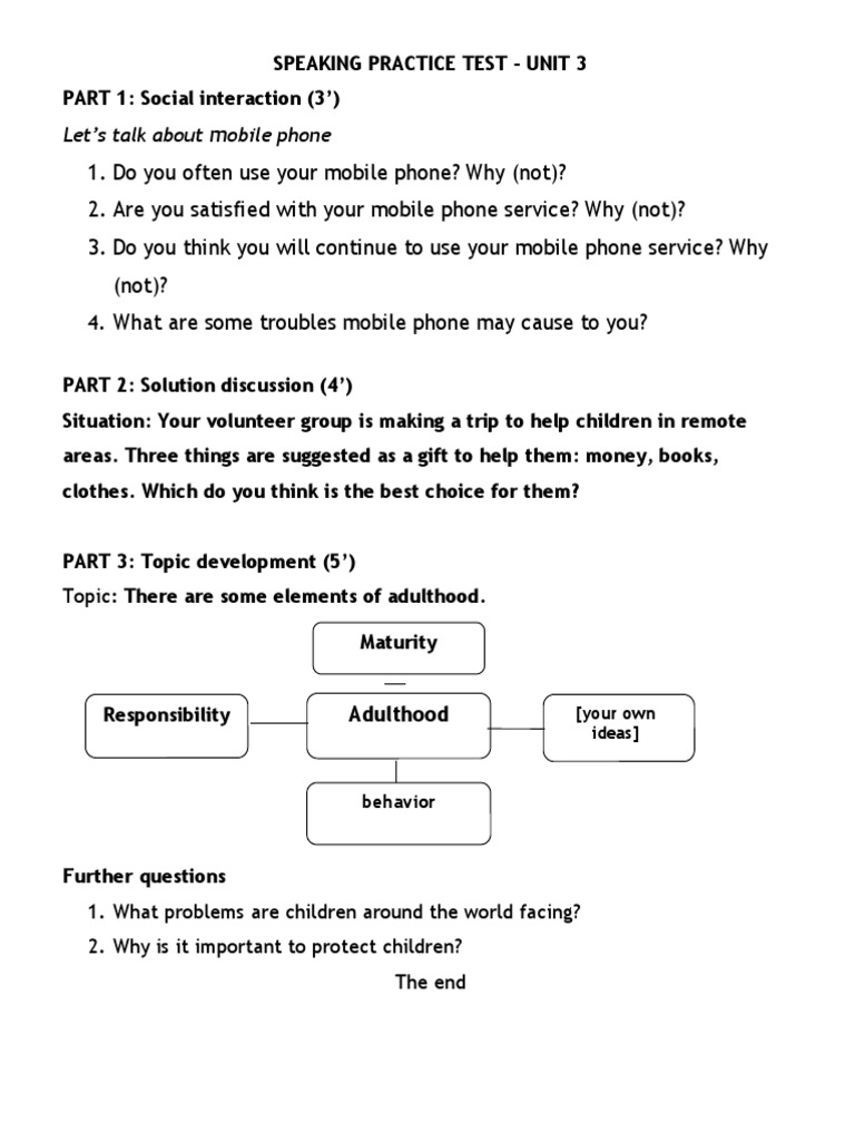 Speaking Practice Test U3 | PDF