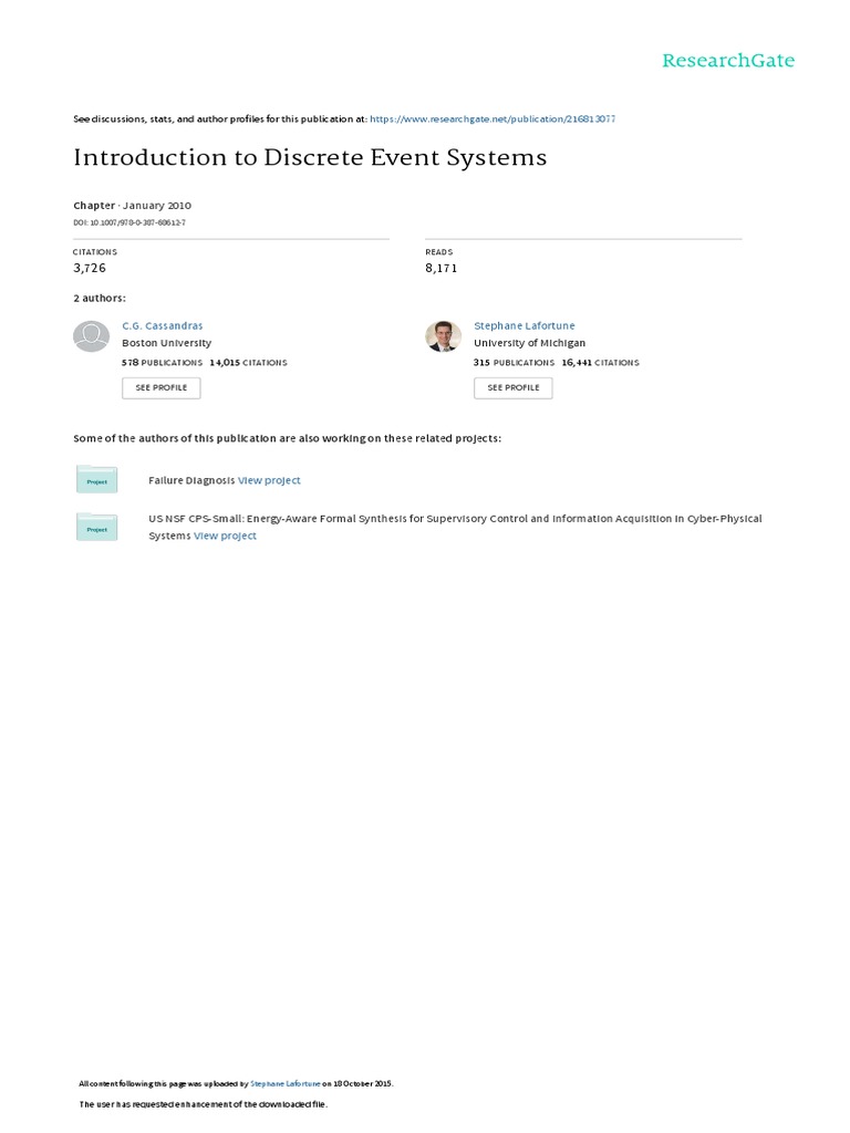 Introduction To Discrete Event Systems | PDF | Markov Chain ... Introduction To Discrete Event Systems | PDF | Markov Chain ...