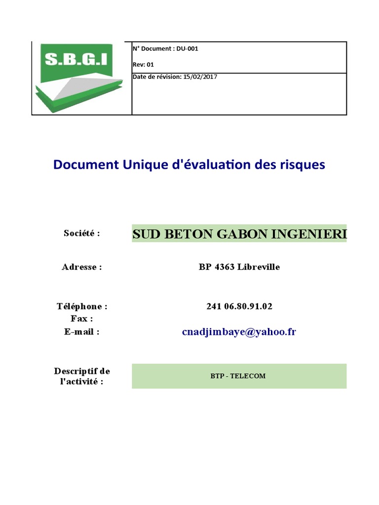 Duer (Document Unique Et Evaluation Des Risques) | PDF | Prophylaxie ...