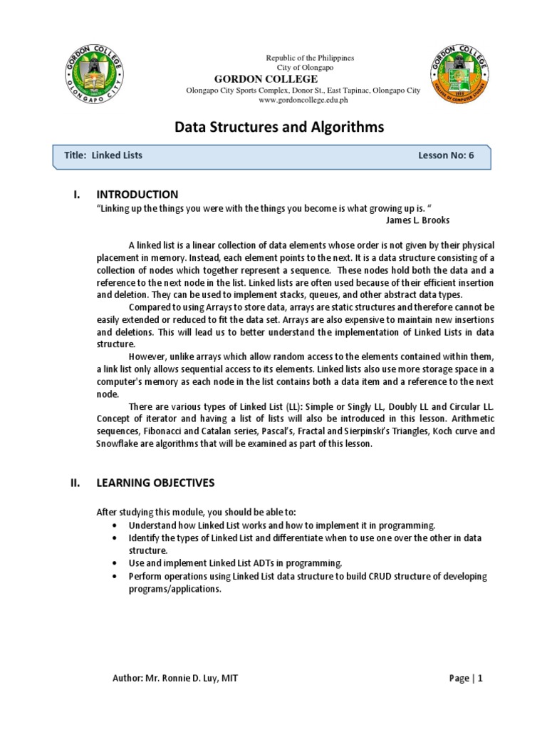 Data Structures and Algorithms: Linked Lists | PDF | Array Data Structure | Computing