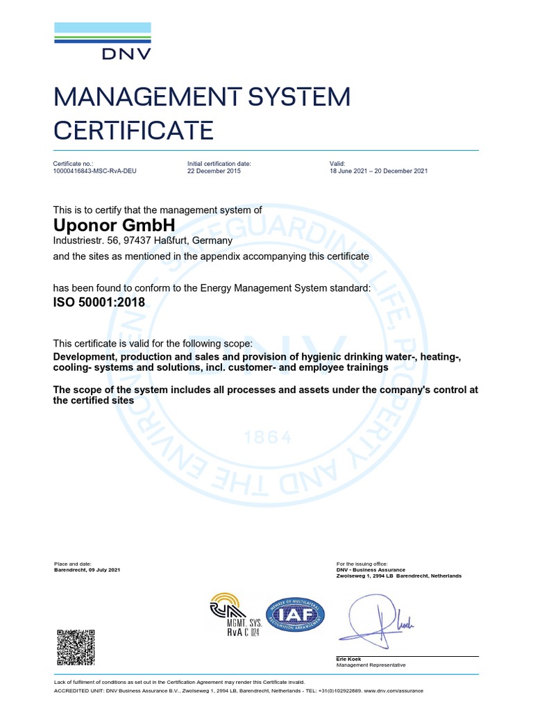 Uponor GmbH ISO 50001 Certification 2021 | PDF