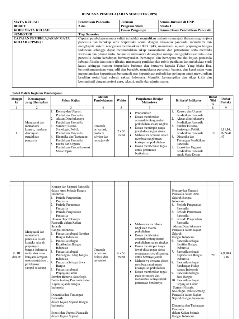 RPS Pancasila | PDF | Sains & Matematika