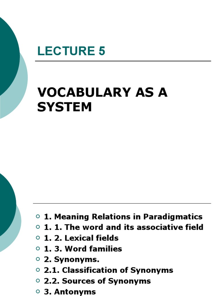 Vocabulary As A System | PDF | Word | Lexicon