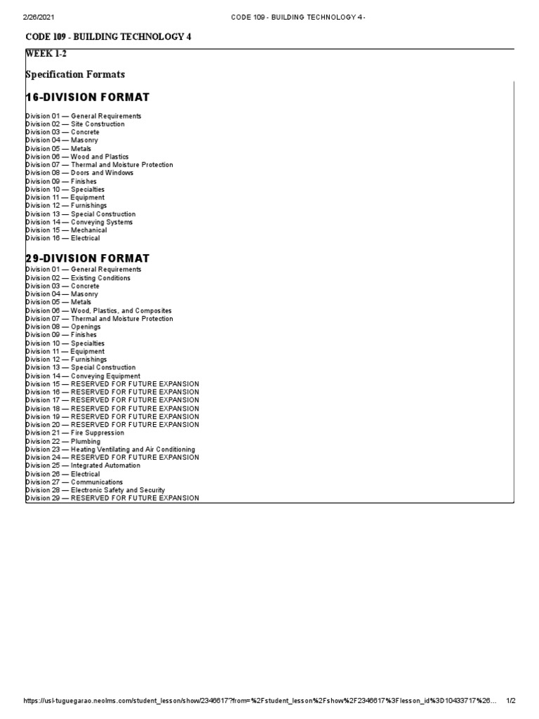 16-Division Format: Specification Formats | PDF