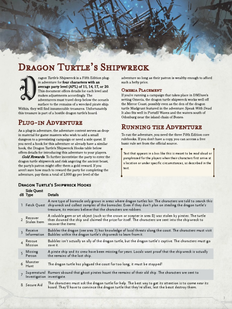 DMDave - Dungeons & Lairs 13 - Dragon Turtle's Shipwreck | PDF ... DMDave - Dungeons & Lairs 13 - Dragon Turtle's Shipwreck | PDF ...
